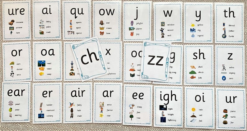 Double Sided Phase3 Phonics Large A6 Flash Cards Sounds Digraphs ...