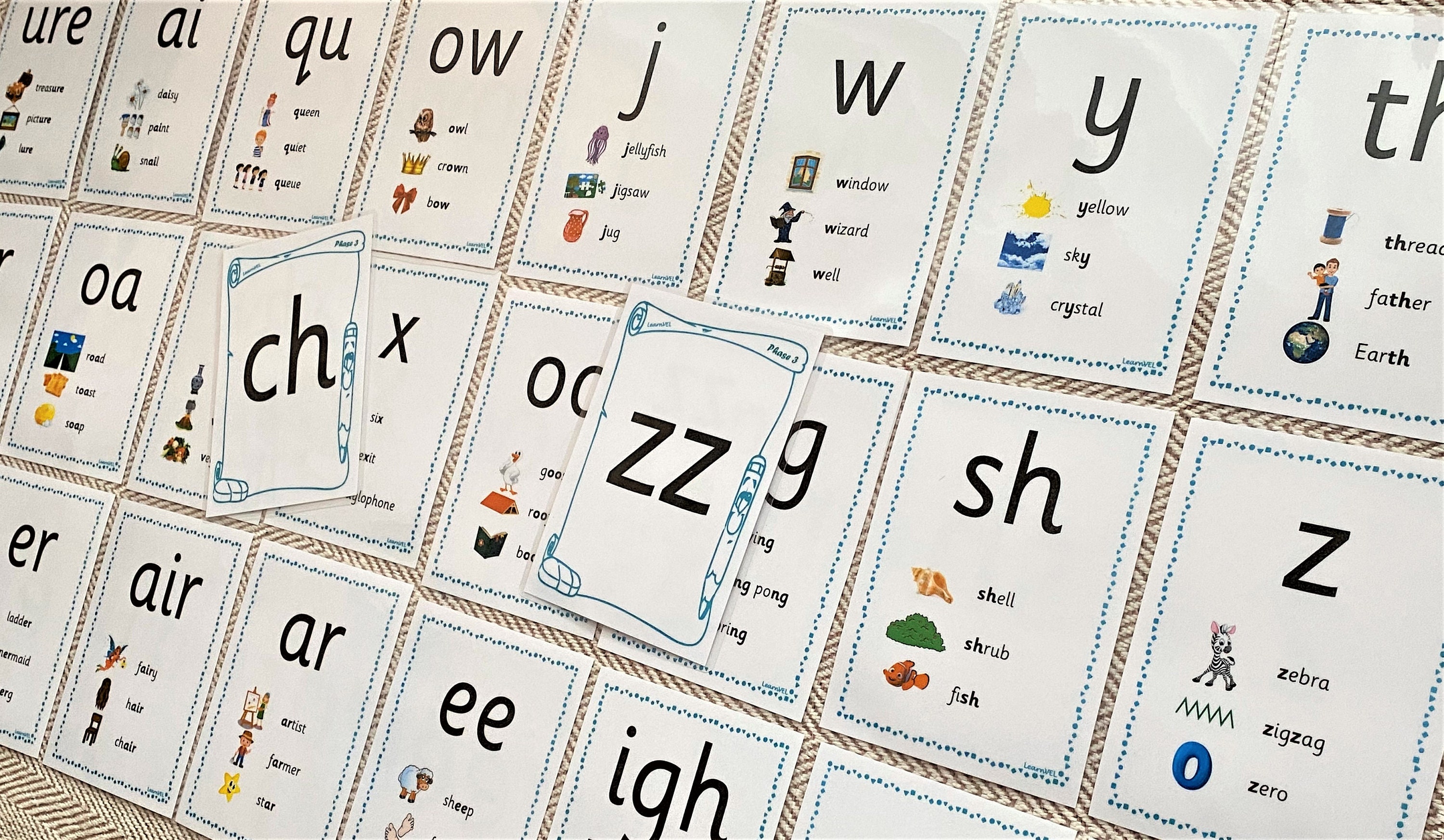 Double Sided Phase3 Phonics Large A6 Flash Cards Sounds Digraphs ...