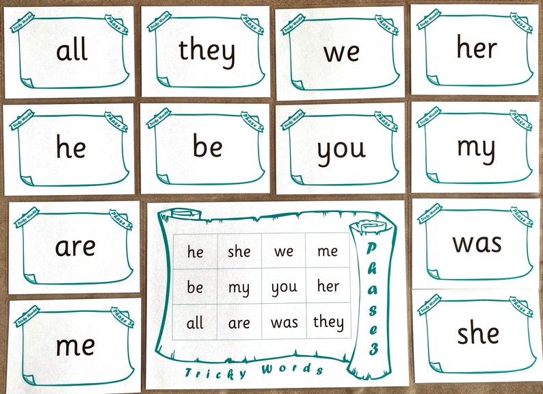 Phase3 Key/tricky Words A6 Large Flash Cards EYFS A4 Mat - Etsy UK