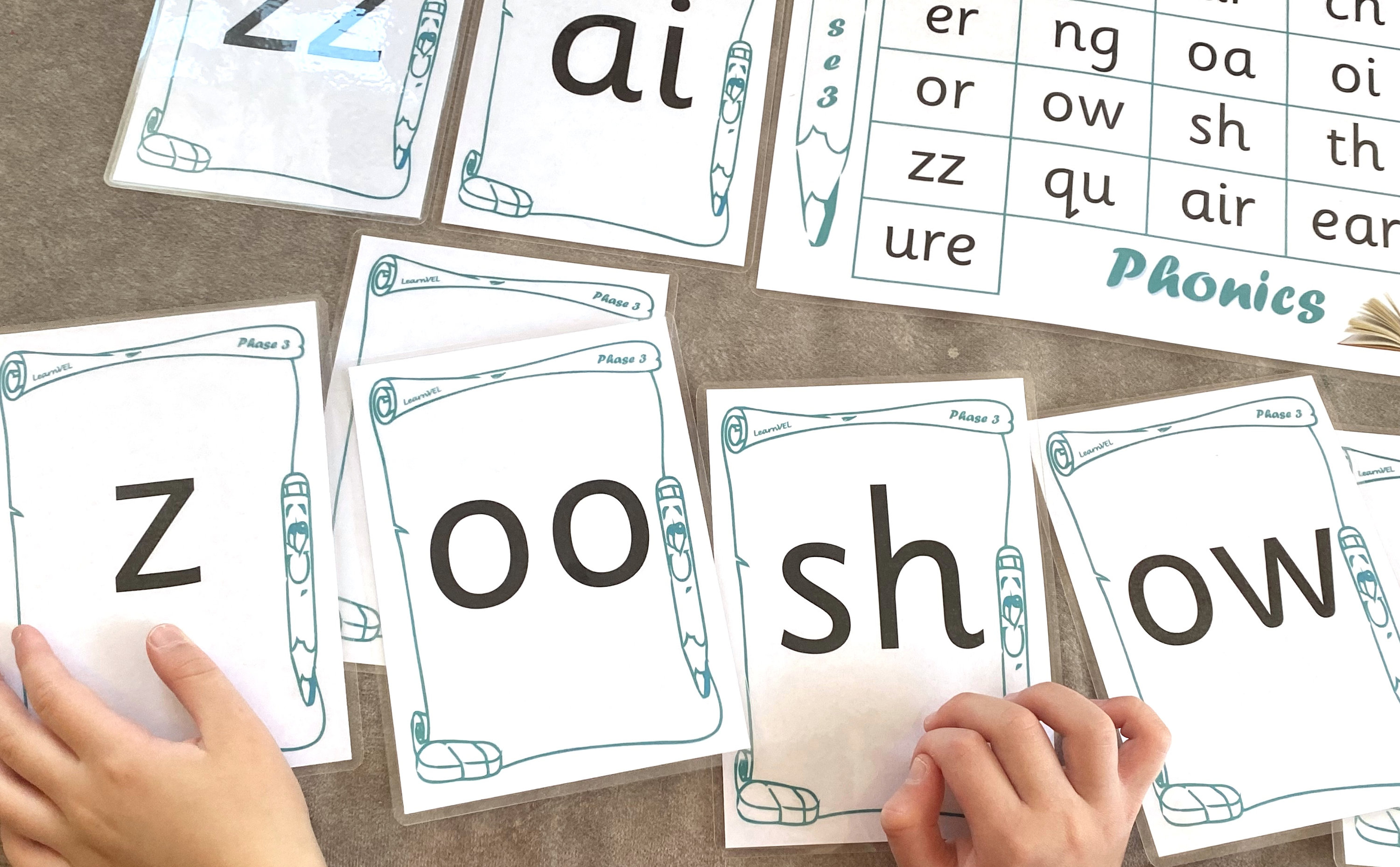 Double Sided Phase3 Phonics Large A6 Flash Cards Sounds Digraphs Words ...