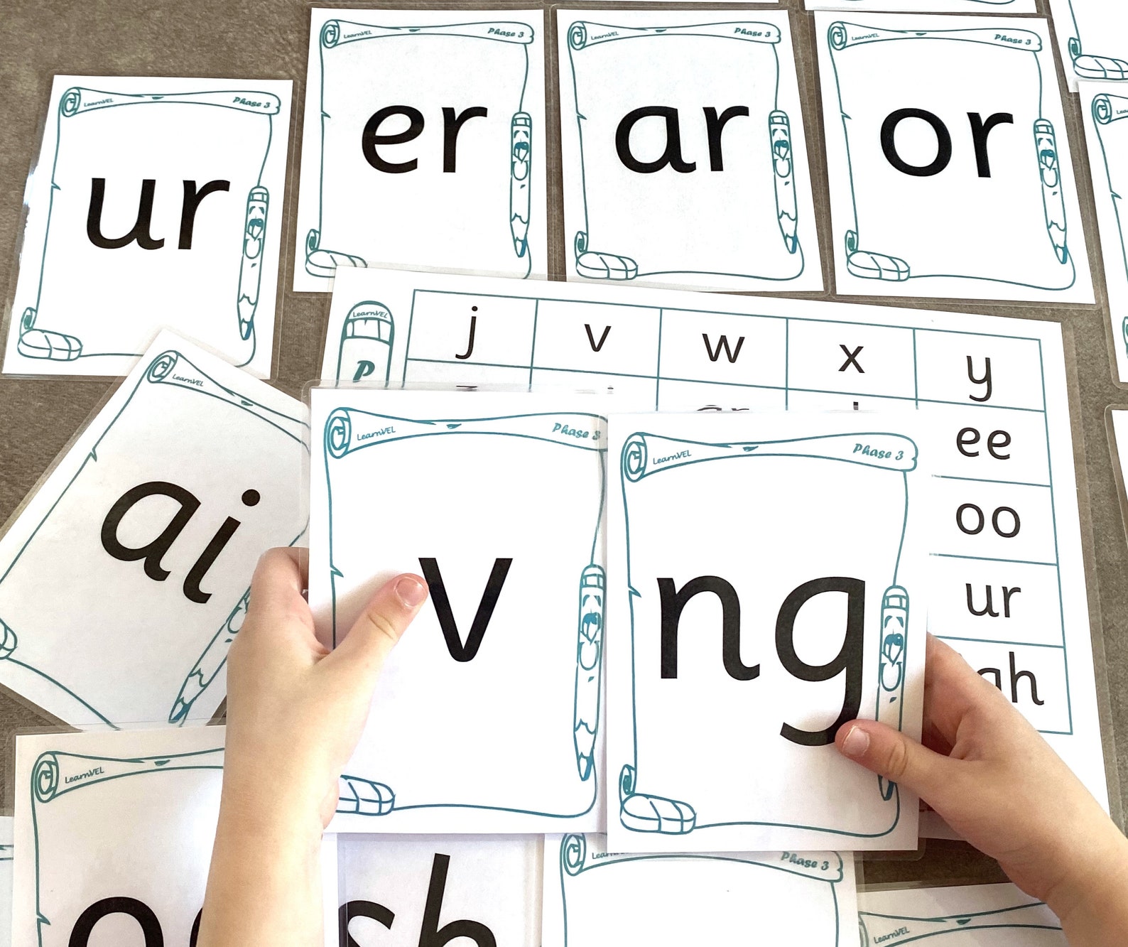 Phase3 Phonics Large A6 Flash Cards Sounds Digraphs + A4 Mat EYFS Home ...