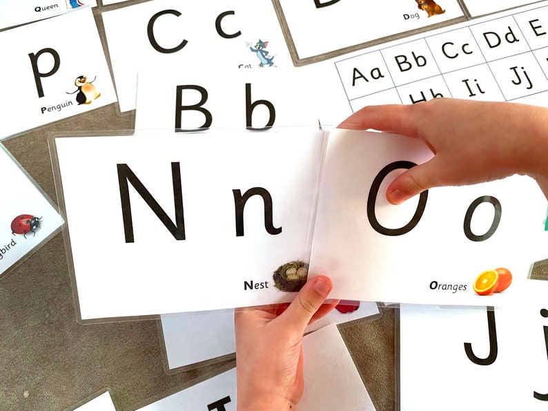 Large Alphabet A6 Flash Cards Upper Lower Case Letters and Words With ...