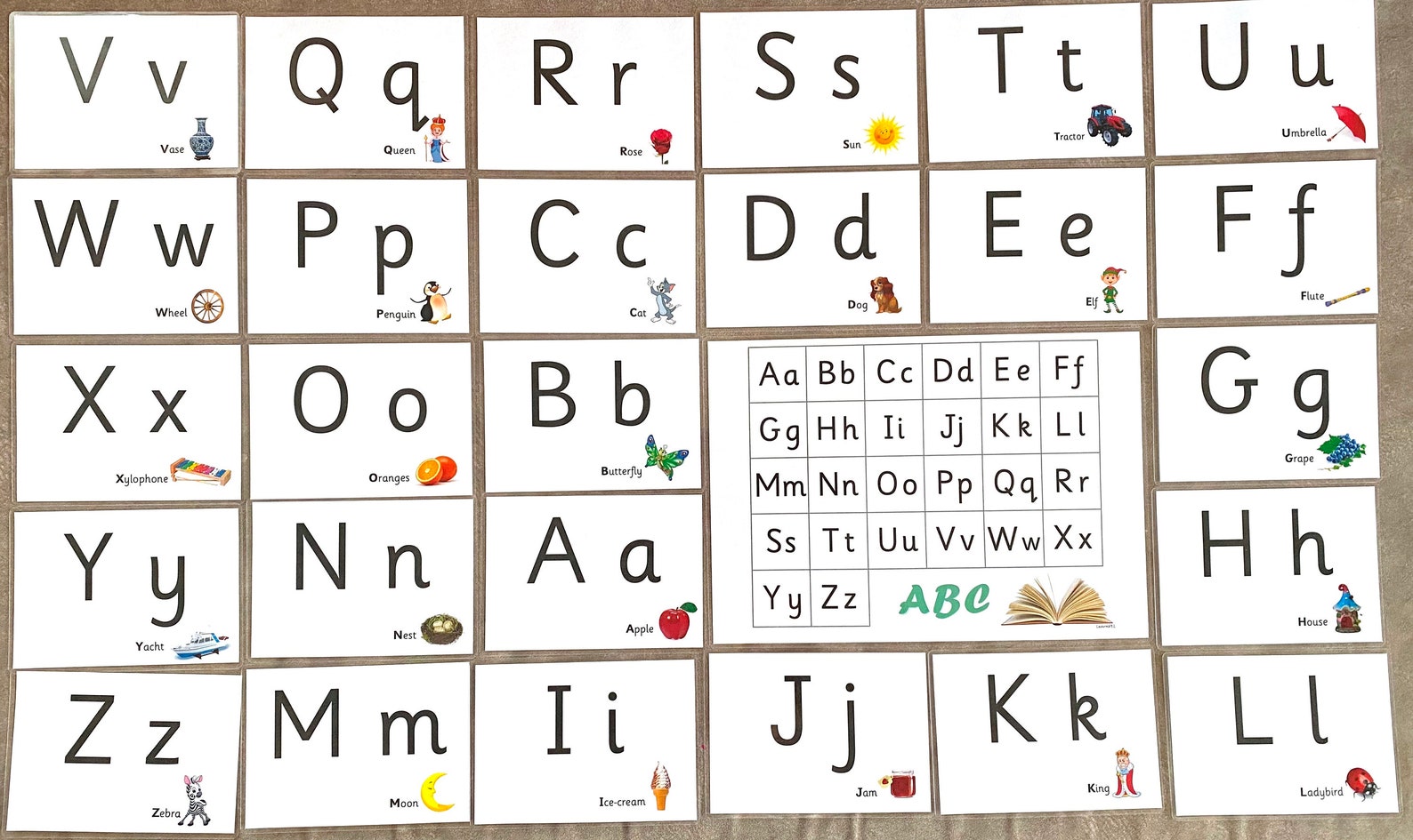 Large Alphabet A6 Flash Cards Upper Lower Case Letters and Words With ...