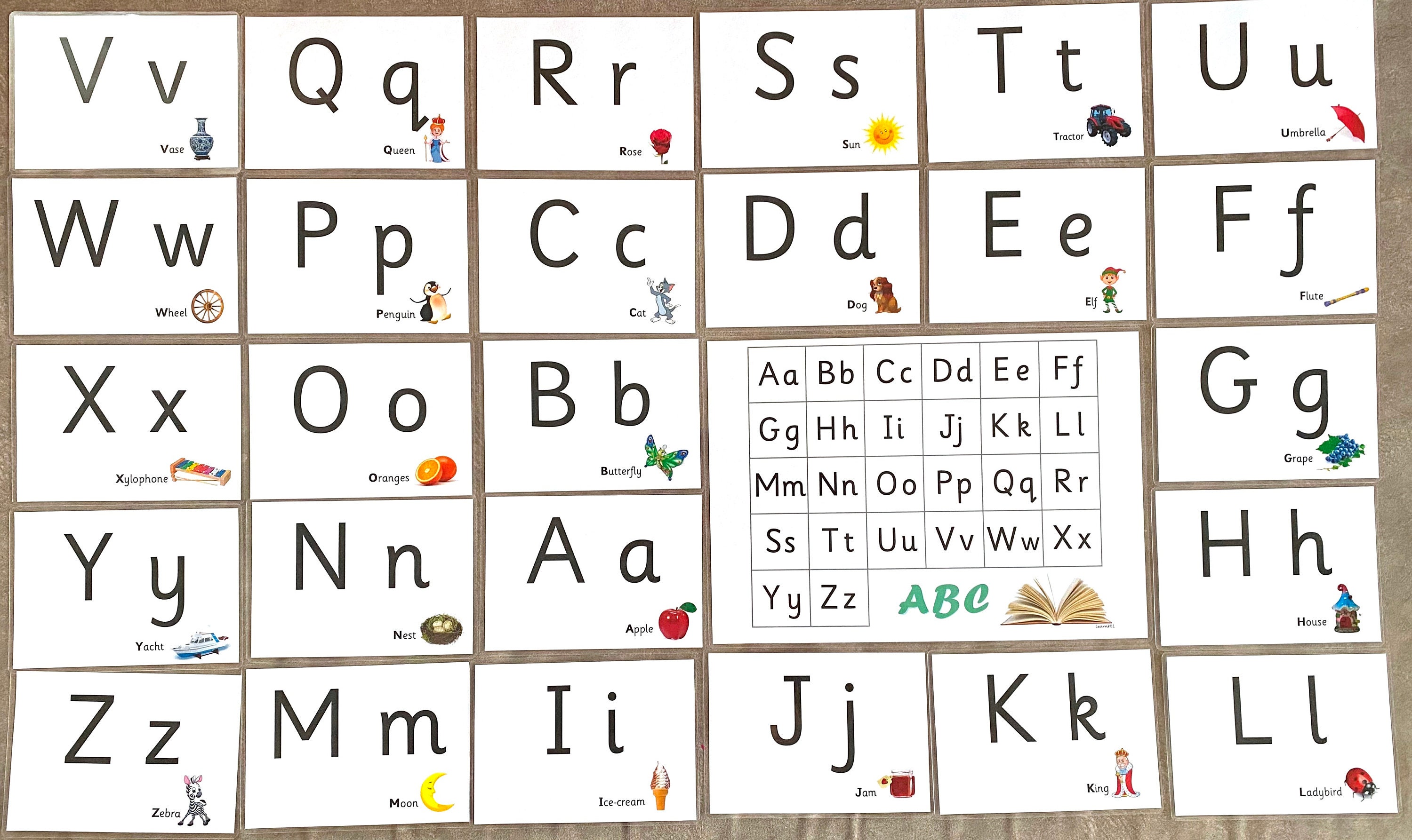 Large Alphabet A6 Flash Cards Upper Lower Case Letters and Words With ...