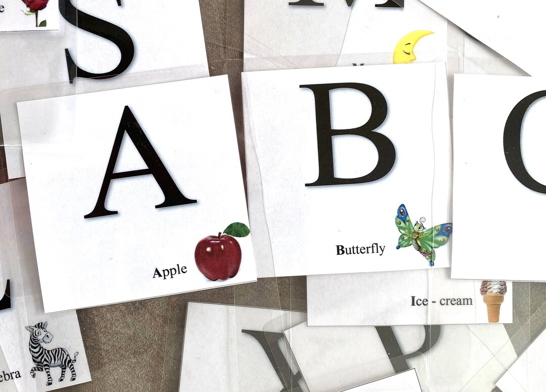 Alphabet Large A6 Flash Cards Words and Pictures + ABC Uppercase ...