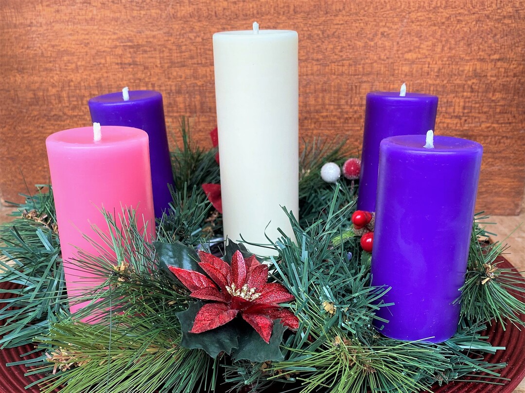 Christmas Advent Pillar Candle Set of 5 Candles Natural Pure Beeswax ...