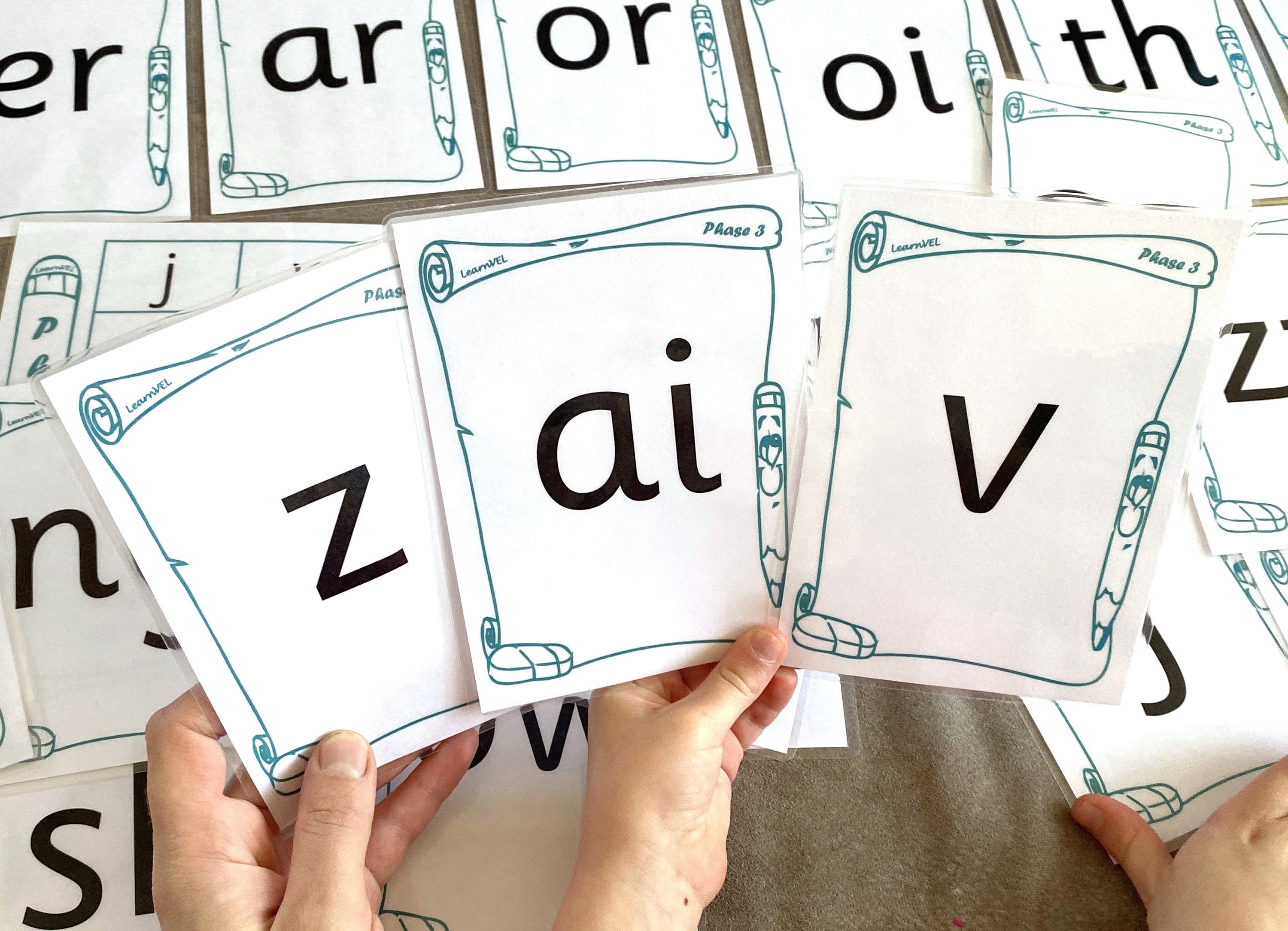 Double Sided Phase3 Phonics Large A6 Flash Cards Sounds Digraphs Words ...