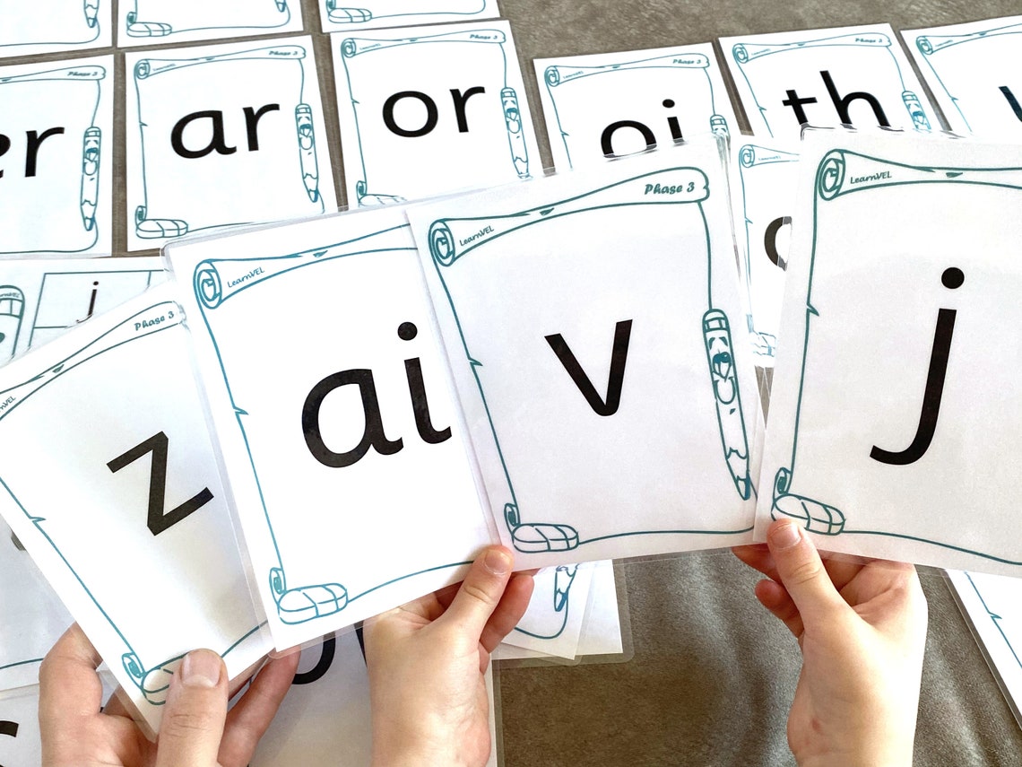 Double Sided Phase3 Phonics Large A6 Flash Cards Sounds Digraphs Words ...