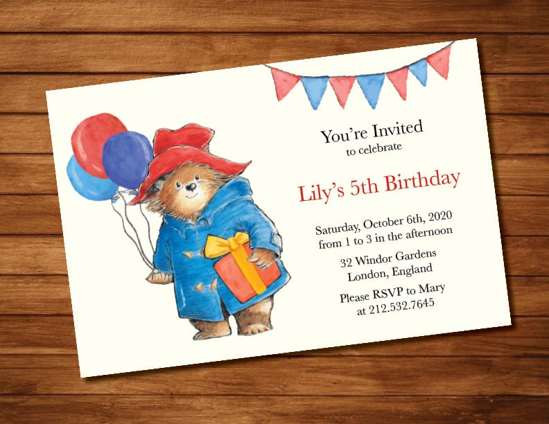 Custom Paddington Bear Birthday Invitation PRINTABLE DIGITAL | Etsy