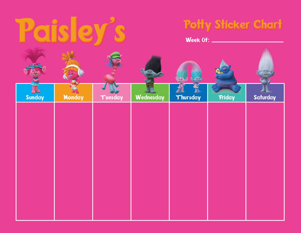 Custom Trolls Sticker Chart for Potty Training Handwashing & - Etsy