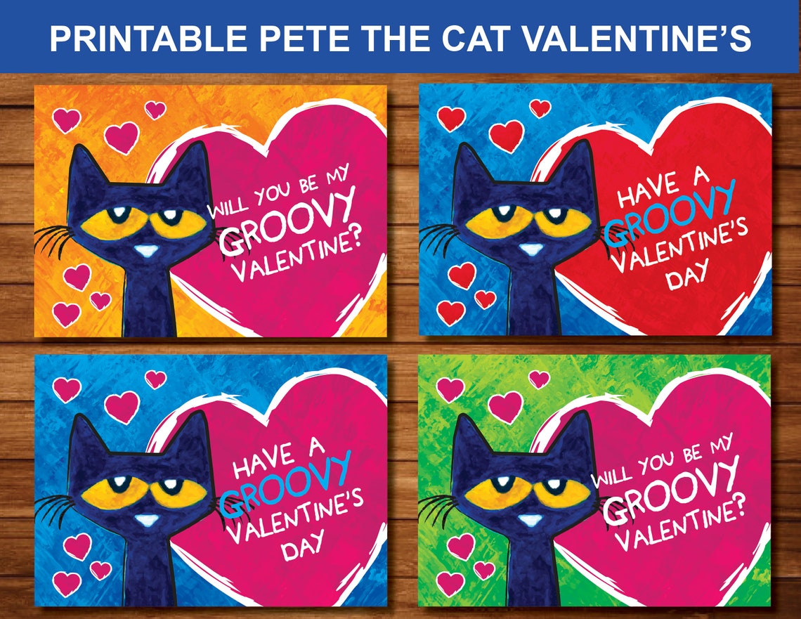 Printable Pete the Cat Mini Valentine's Day Cards DIGITAL DOWNLOAD - Etsy