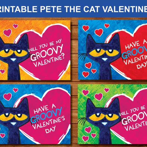 Printable Pete the Cat Mini Valentine's Day Cards DIGITAL - Etsy