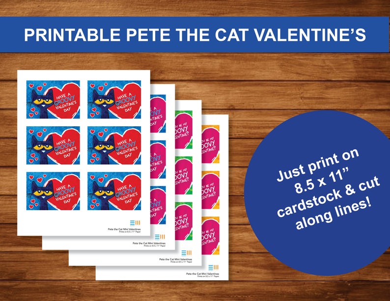 Printable Pete the Cat Mini Valentine's Day Cards DIGITAL DOWNLOAD - Etsy