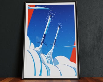 Liftoff NASA Rocket Poster Print Scifi Print Original | Etsy