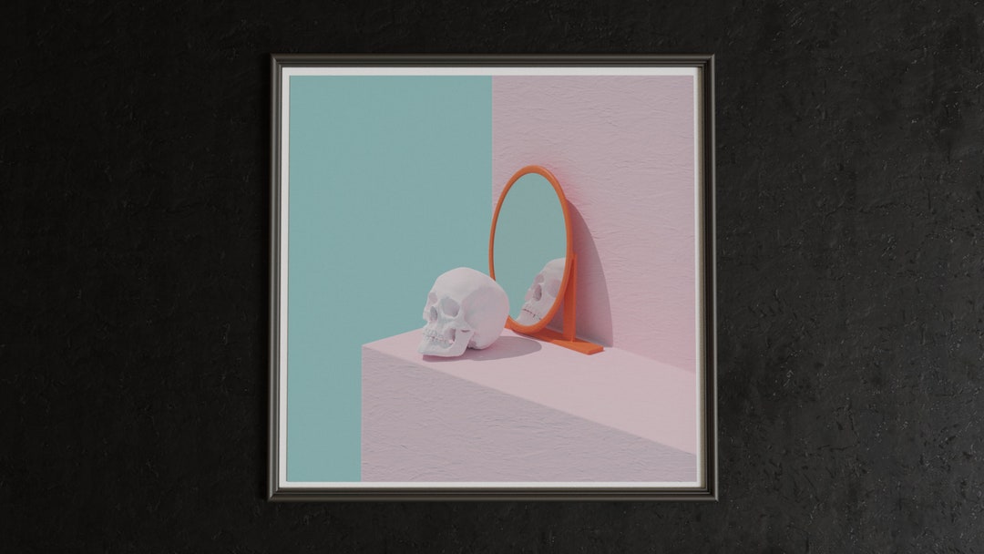 Surreal Skull Illustration 14x14 Pastel Colors Existential Poster Print ...