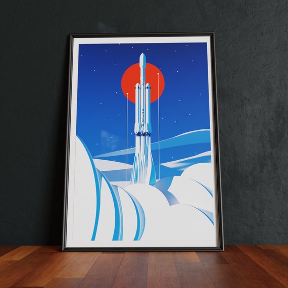 Falcon Heavy Spacex Rocket Poster Print Scifi Print | Etsy