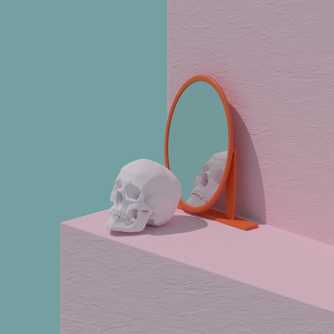 Surreal Skull Illustration | 14x14 | Pastel Colors | Existential Poster ...