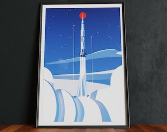 Liftoff NASA Rocket Poster Print Scifi Print Original | Etsy