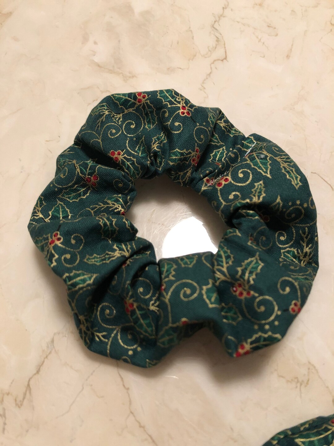 Handmade Green Hair Scrunchie With Holly - Etsy