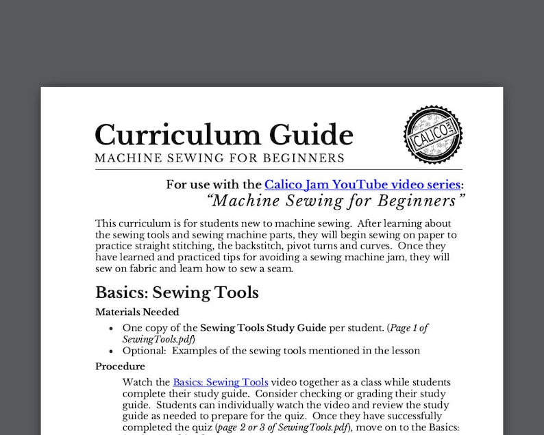 Machine Sewing for Beginners Curriculum - Etsy