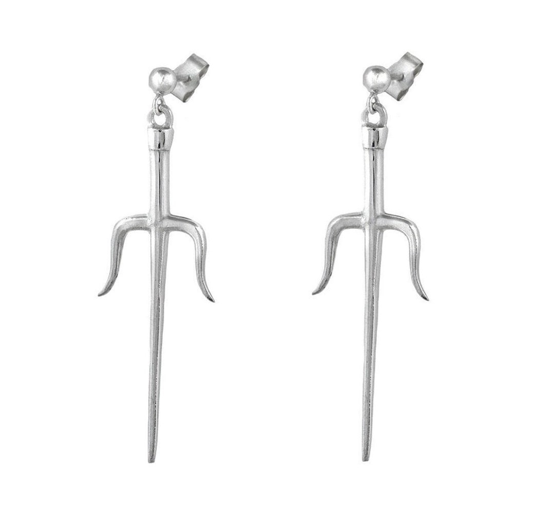 Sai Trident Earrings Handcrafted in Sterling Silver. - Etsy