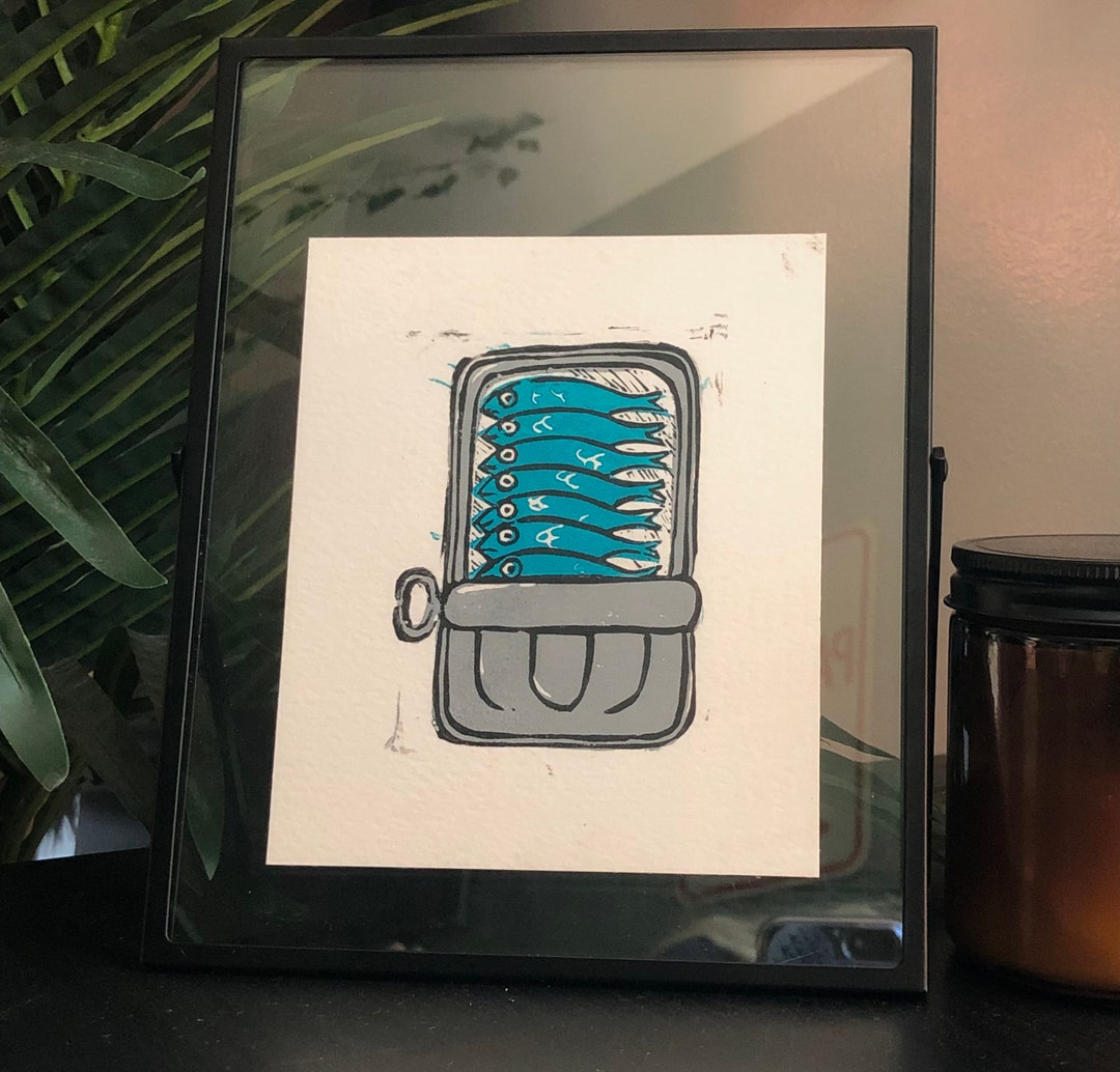Tinned Fish Sardines Original Linocut Print - Etsy