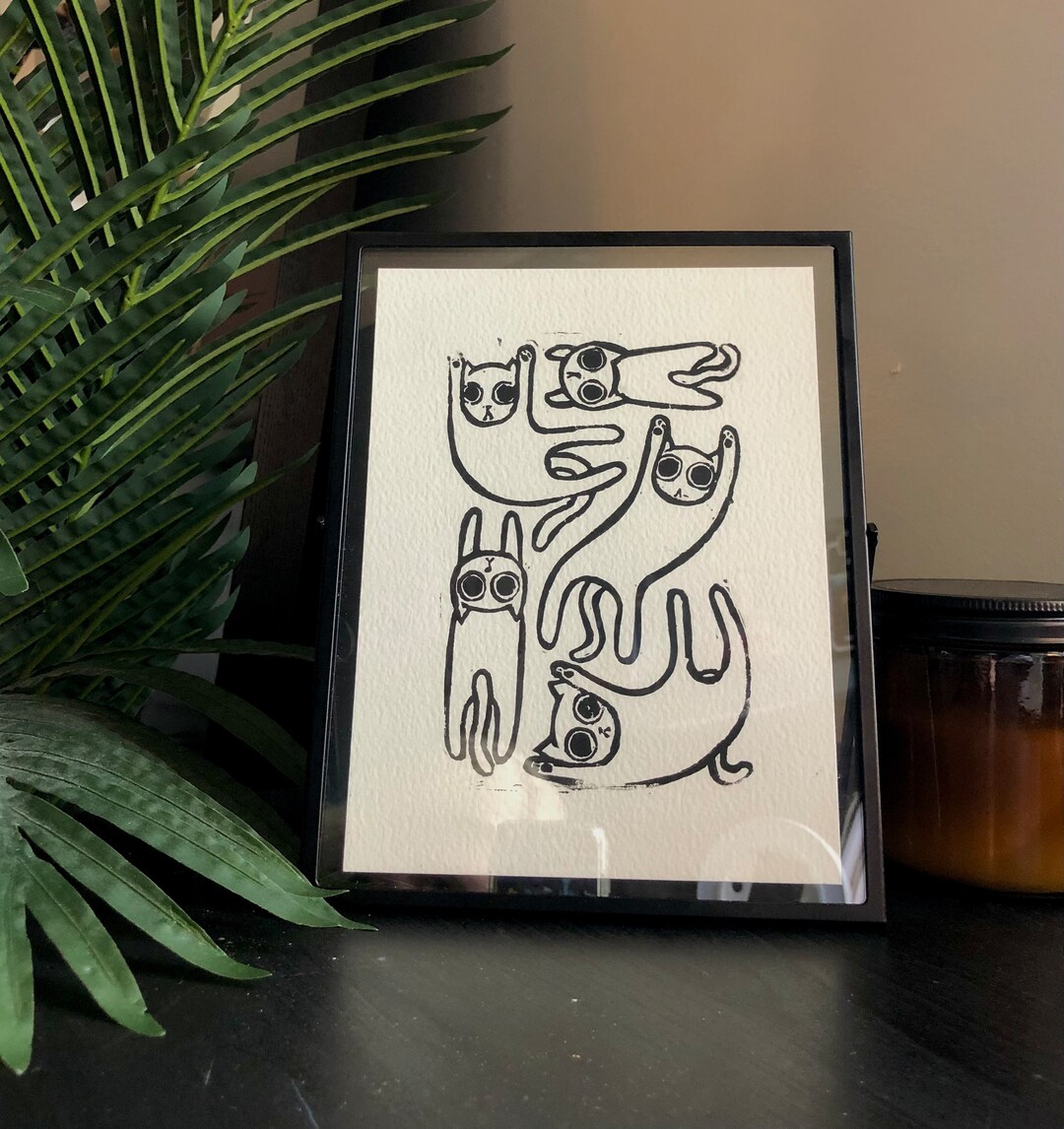 Floating Cats Original Linocut Print - Etsy