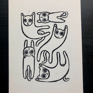 Floating Cats Original Linocut Print - Etsy