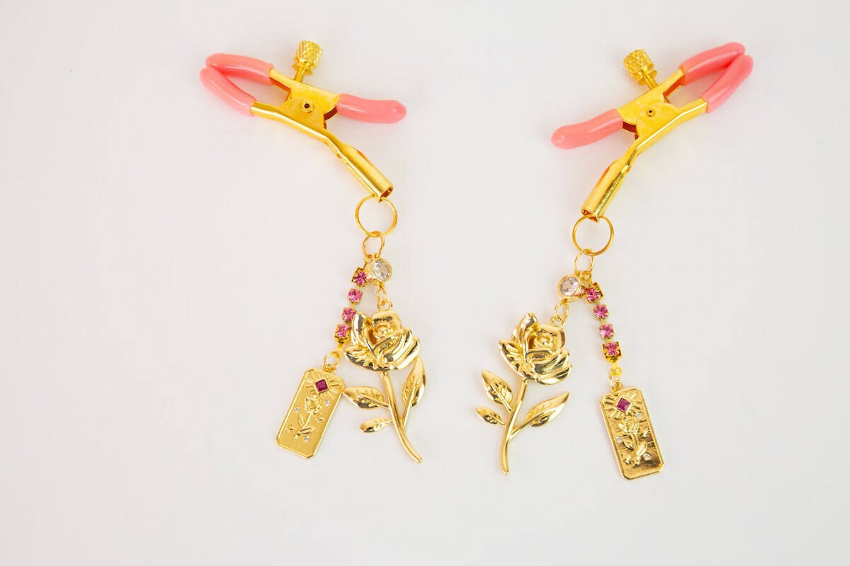 18k Rose Nipple Clamps Dainty Adjustable BDSM Sex Toy - Etsy