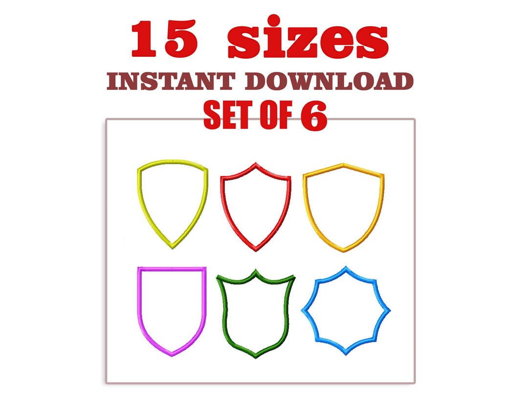 Shield Applique Embroidery Design: 15 Sizes, Set of 6 (digital Download ...