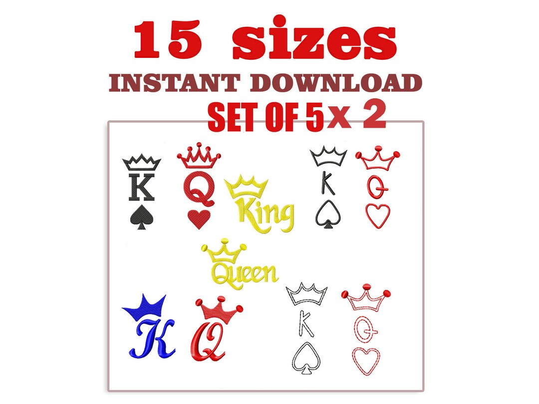 King and Queen Embroidery Designs Set of 5, King and Queen Embroidery ...
