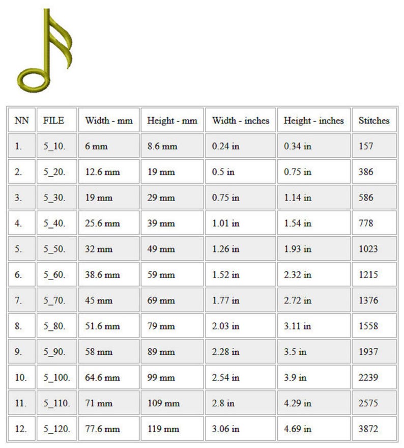 Music Note Embroidery Designs: Set of 20 (digital Download) - Etsy
