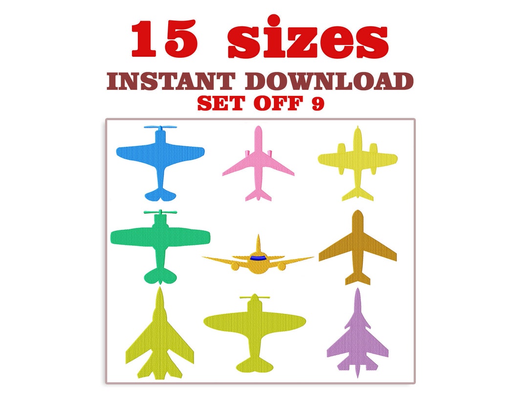 Airplane Embroidery Design: Set of 9 Plane Machine Embroidery Files ...