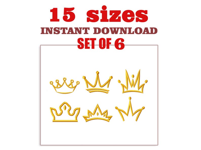 Satin Stitch Crown Embroidery Design: Set of 6 Machine Embroidery ...