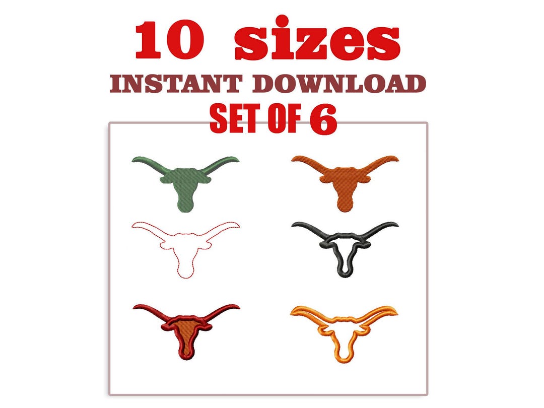 Longhorn Embroidery Design: 10 Sizes, 6 Designs (digital Download) - Etsy