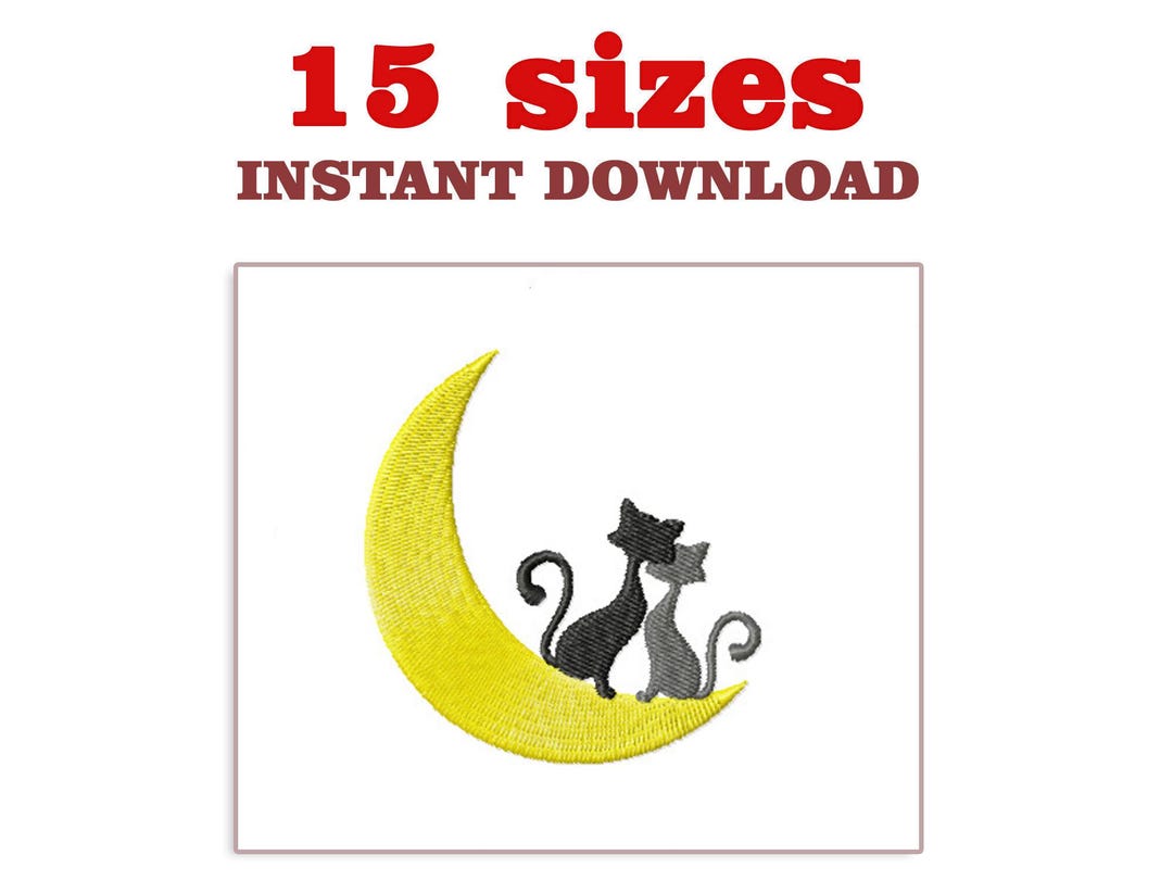 Two Cats on Moon Embroidery Design (digital Download) - Etsy