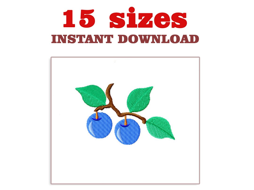 Plums Embroidery Design, Two Plums Download Embroidery, Plums on a ...