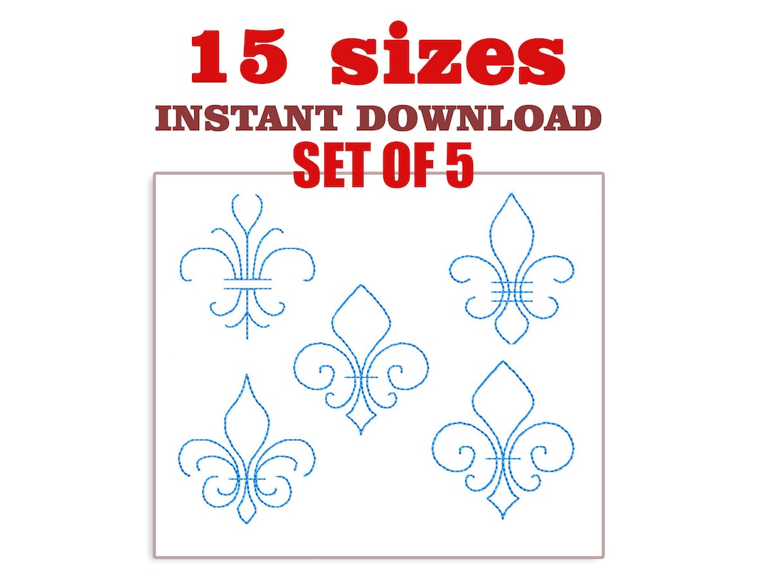Fleur De Lis Embroidery Designs, Fleur De Lis Embroidery Set of 5 ...