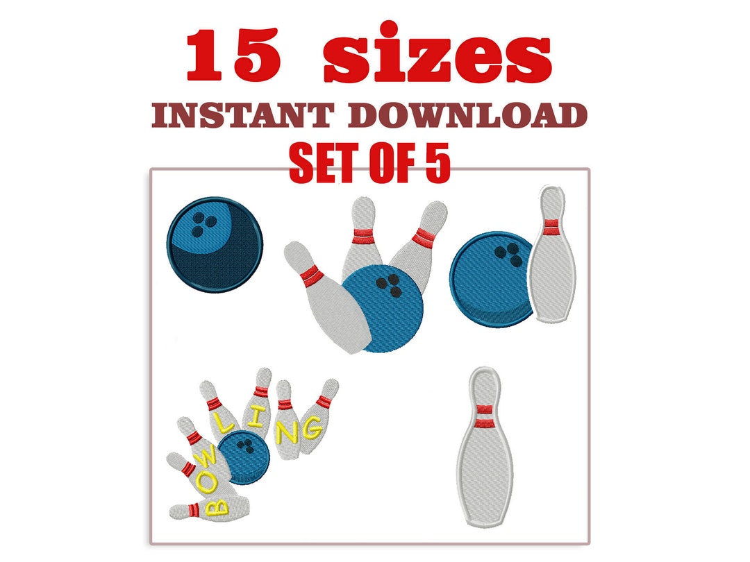 Bowling Embroidery Design: Ball & Pin Set of 5 (digital Download) - Etsy