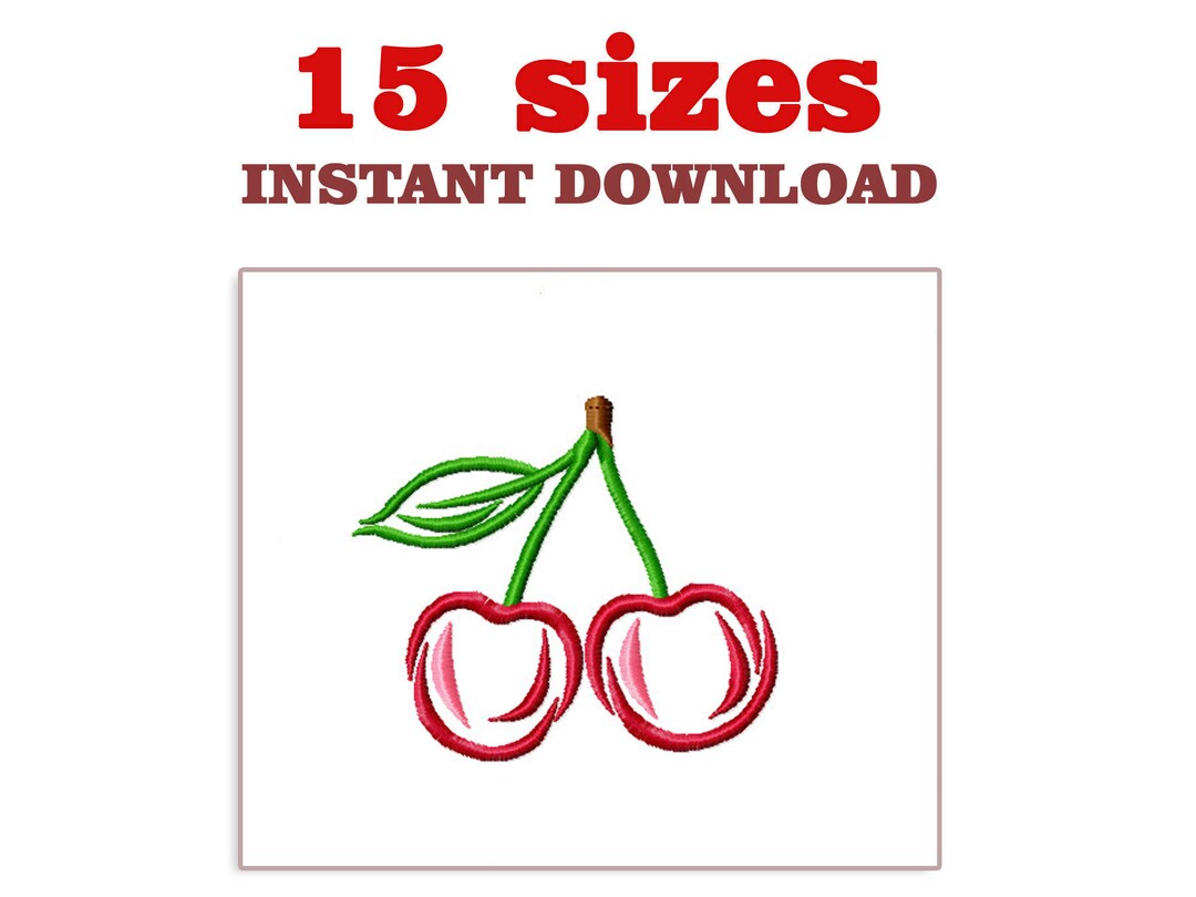 Cherry Outline Embroidery Design File, Two Cherries Machine Embroidery ...