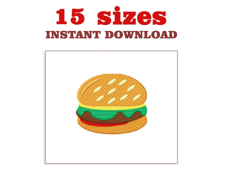 Hamburger Embroidery Design: Food Machine Embroidery File (instant ...