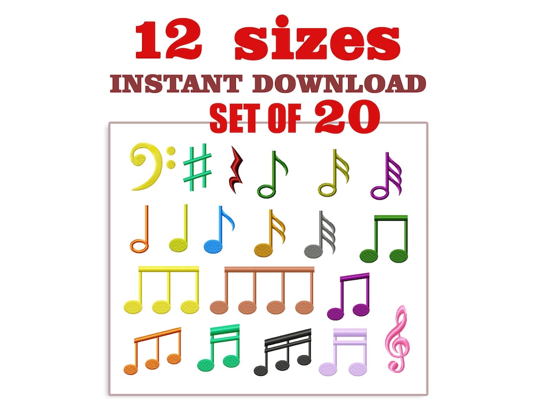 Note Embroidery Design File , Note Set of 20, Music Note Machine ...
