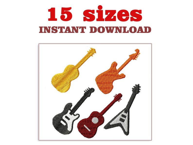 Guitar Embroidery Design File Guitar Set of 5 Machine | Etsy