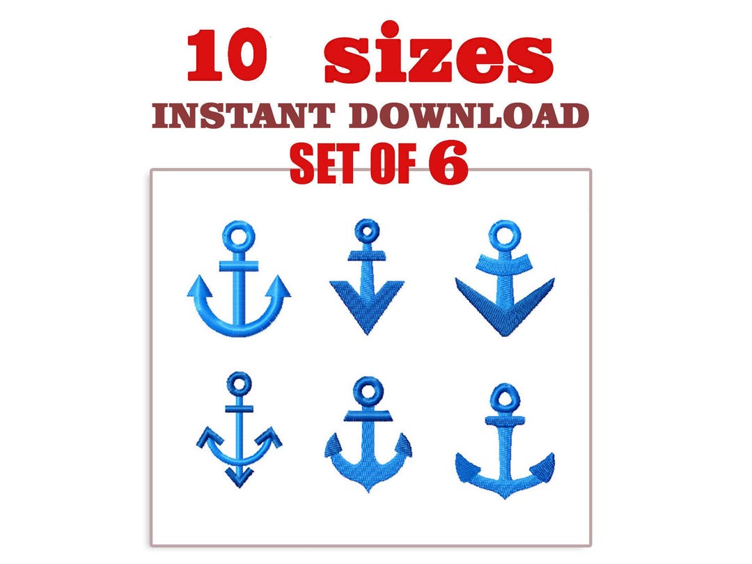 Anchor Embroidery Design File,anchor Download Embroidery Set of 6 ...