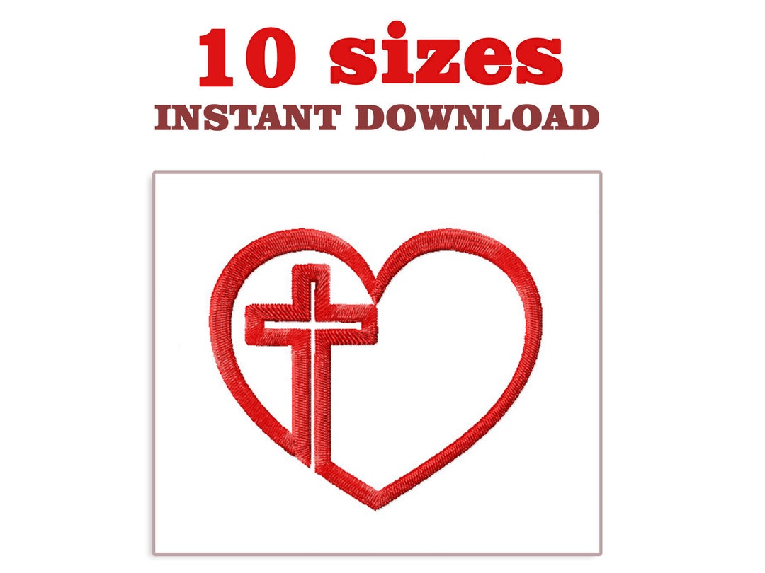 Heart Cross Embroidery Design File, Heart Cross Machine Embroidery ...
