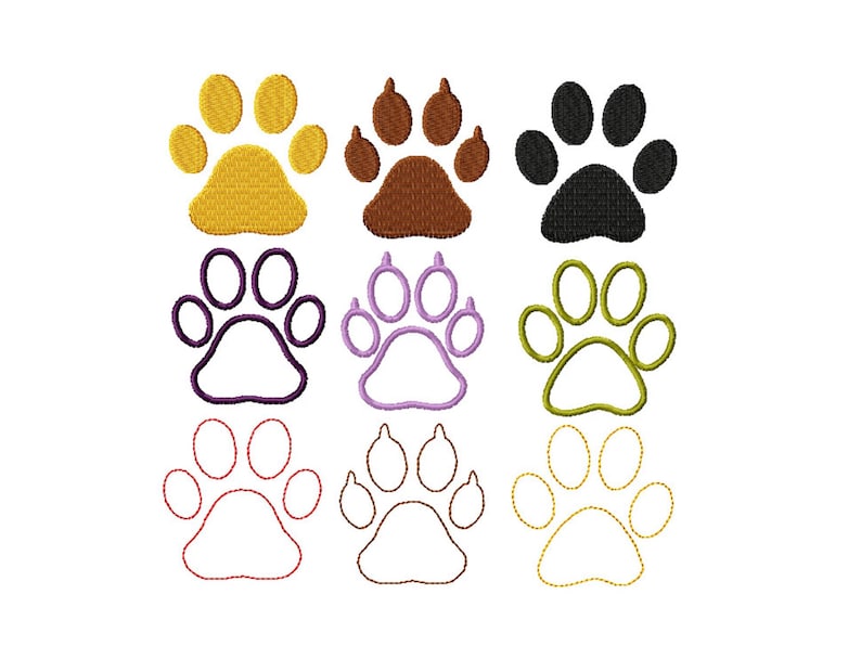 Paw Print Embroidery Designs File: Set of 9 (digital Download) - Etsy