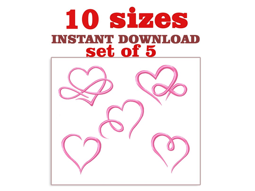 Heart Embroidery Design File, Heart Set of 5, Machine Embroidery ...