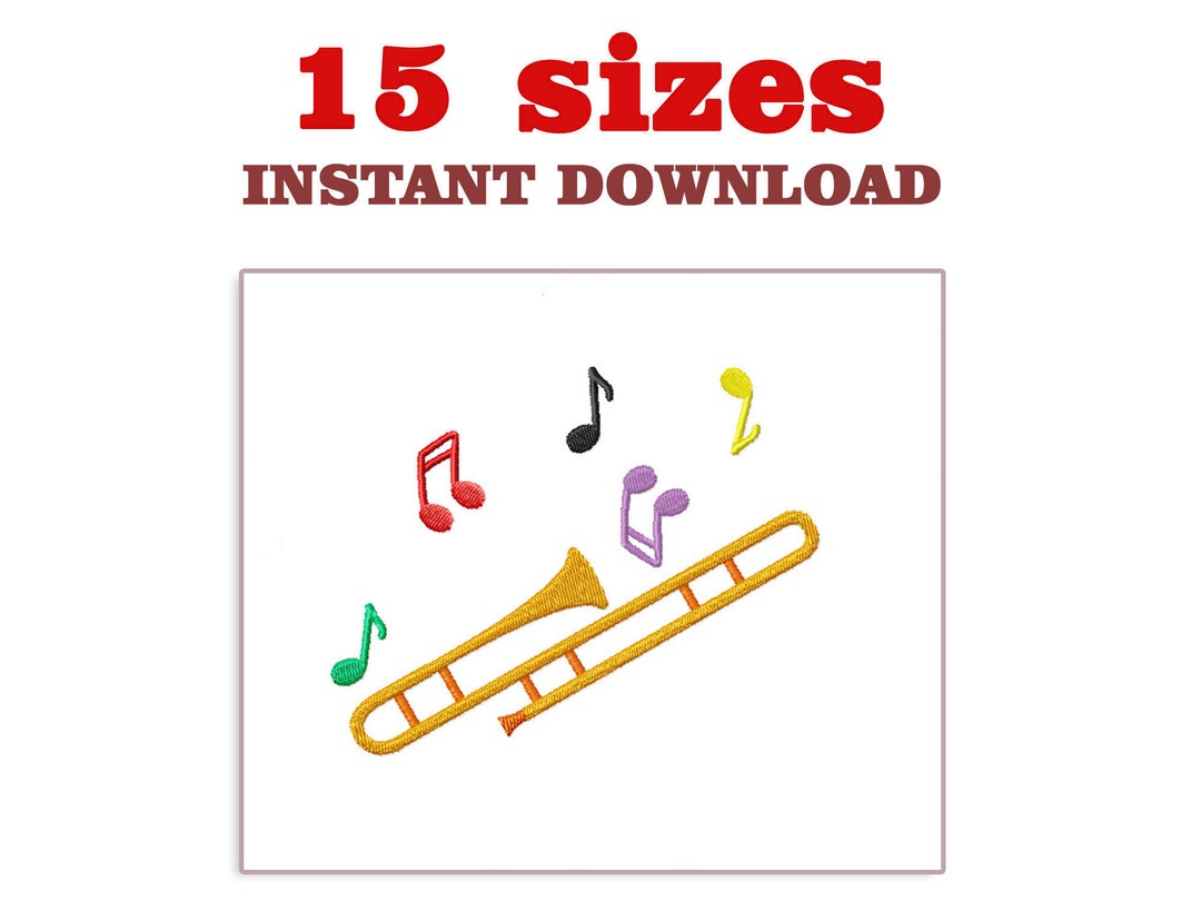 Trombone Embroidery Design: Mini Musical Instrument (instant Download ...
