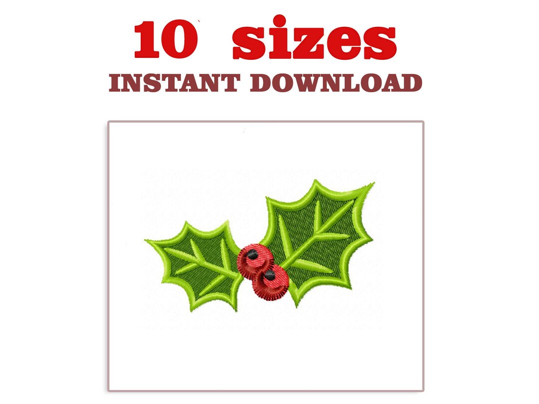 Holly Berries Embroidery Design File, Holly Berries - Two Leaves ...