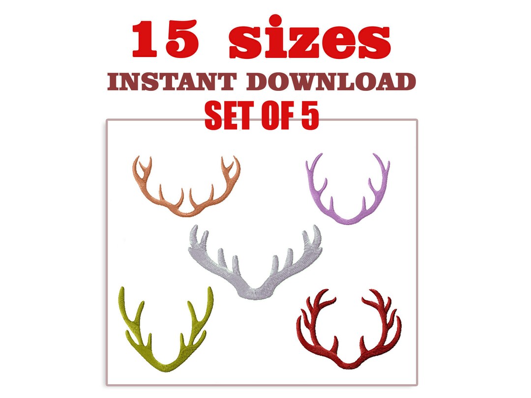Antlers Embroidery Design, Download Embroidery Antlers Set of 5 ...